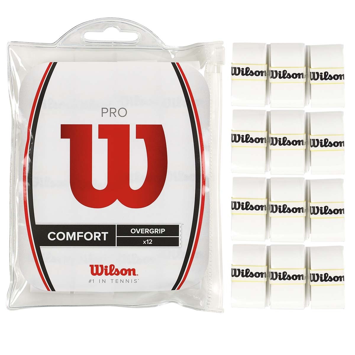 Wilson 12pk Pro Comfort Tennis Overgrip, White - A67-124 | Anthem Sports